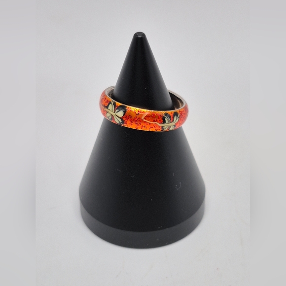 Vintage | Jewelry | Sterling Floral Orange Enamel Toe Ring Or Wear As A ...